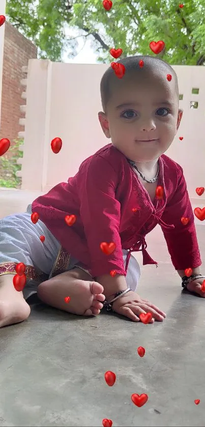 Adorable Baby in Red Outfit - free download