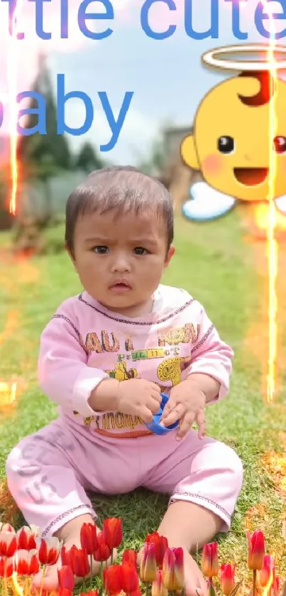 Adorable Baby with Tulips - free download
