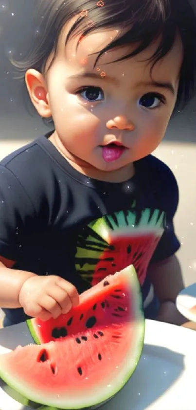 Adorable Baby with Watermelon - free download