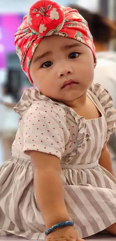 Adorable Child in Striped Dress - free download