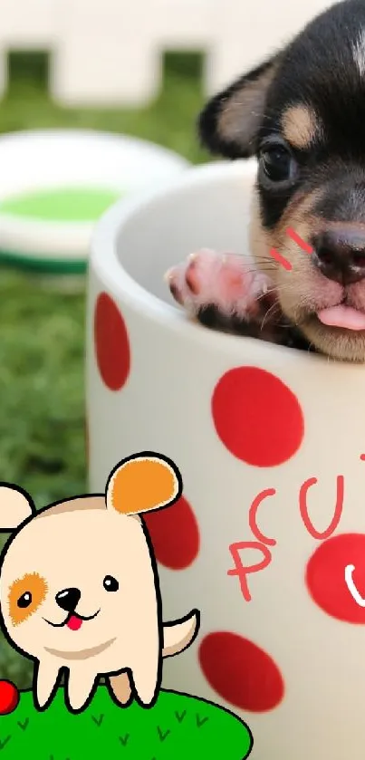 Adorable Puppy in Polka Dot Cup - free download