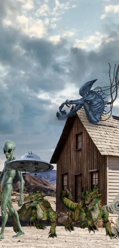 Alien Encounter in Desert Scene - free download