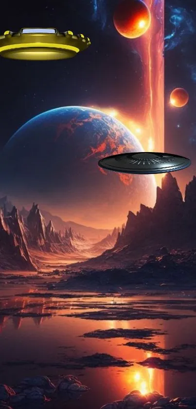 Alien Planetscape with UFOs - free download