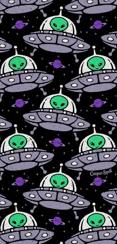 Alien Spaceship Pattern Wallpaper - free download
