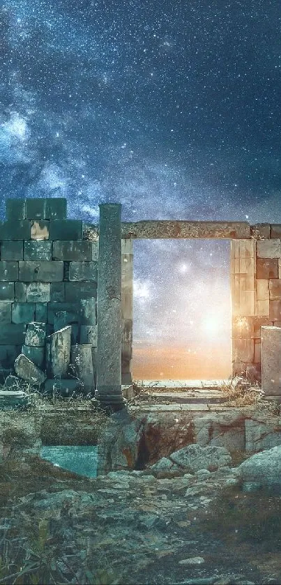 Ancient Ruins Under Starry Sky - free download