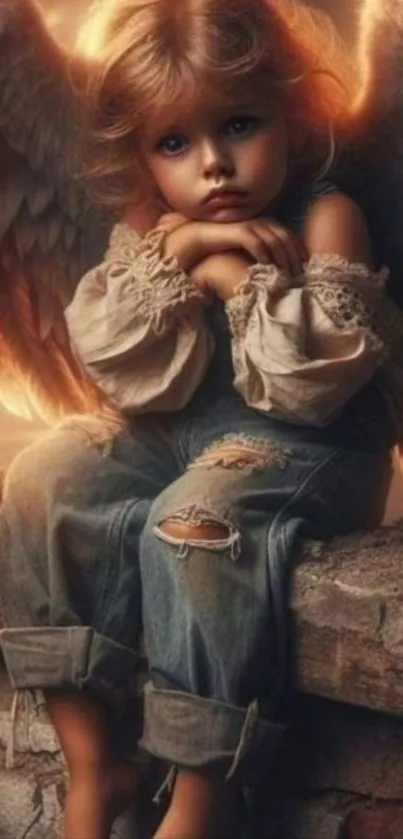 Angelic Child on Stone Wall - free download