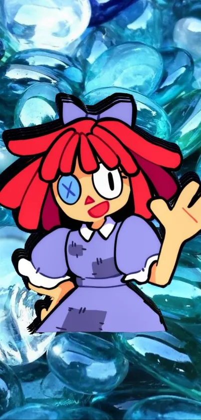 Anime Character on Blue Gems - free download
