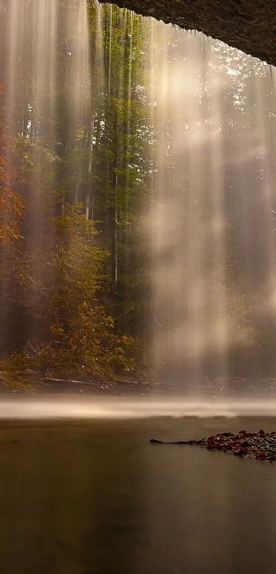 Autumn Waterfall Serenity Wallpaper - free download