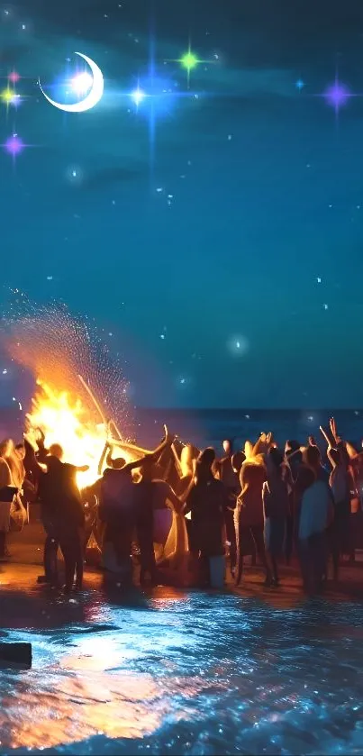 Beach Bonfire Night Scene - free download