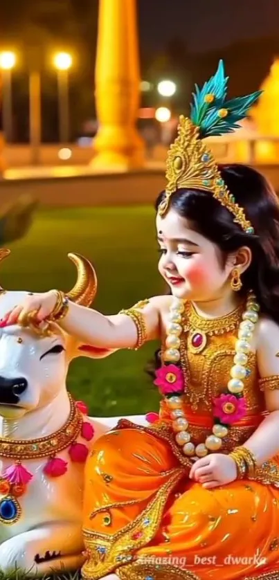 Beautiful Divine Child with Calf - free download