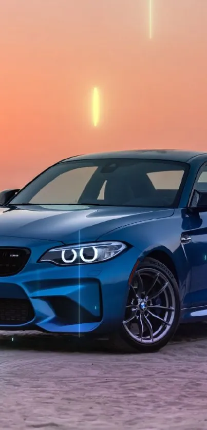 Blue Car at Sunset Beach - free download
