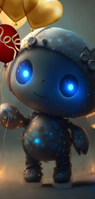 Blue-Eyed Robot with Balloons - free download