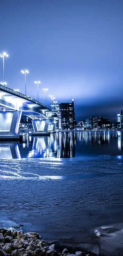 Blue Illuminated Bridge at Night - free download