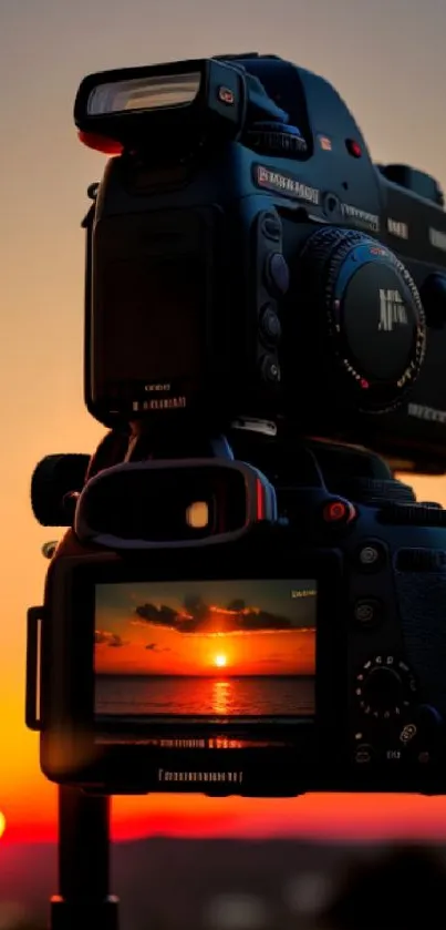 Camera with Sunset Background - free download