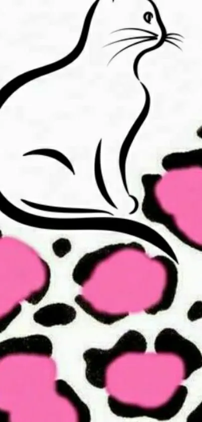 Cat and Pink Pattern Wallpaper - free download