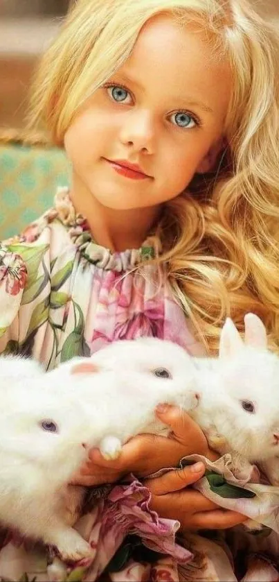 Charming Child with Rabbits - free download