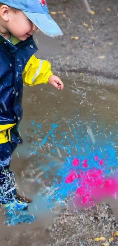 Child Playing in Colorful Puddle - free download