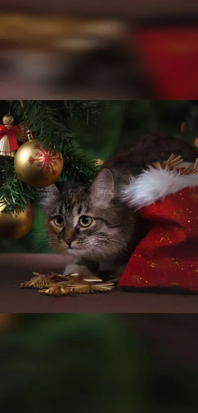 Christmas Cat under Tree - free download