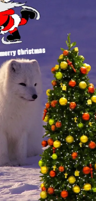 Christmas Fox and Tree Wallpaper - free download