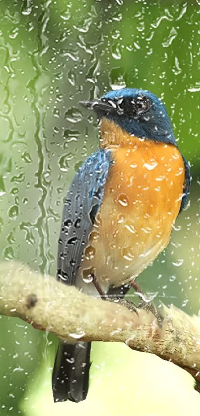 Colorful Bird in Rain Wallpaper - free download