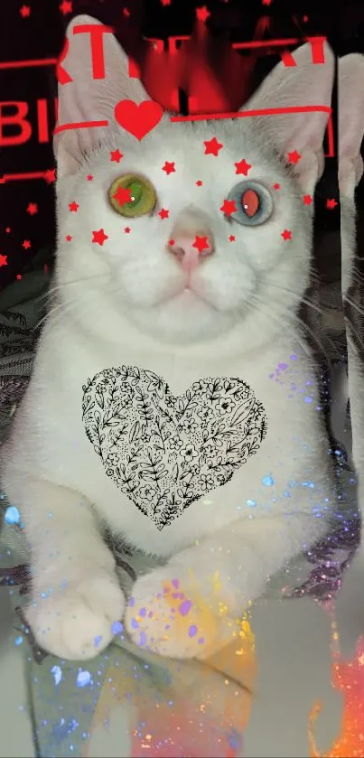 Colorful Cat Heart Wallpaper - free download