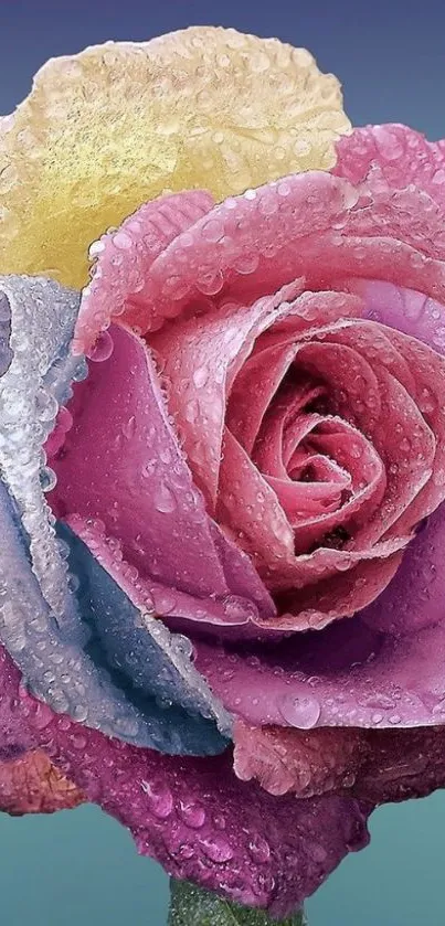 Colorful Dew-Kissed Rose Wallpaper - free download