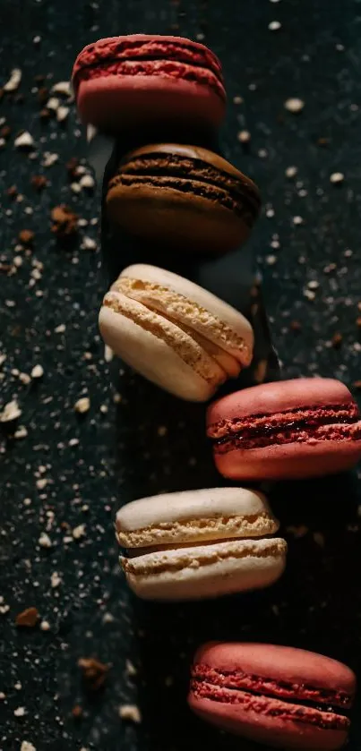 Colorful Macarons on Dark Surface - free download