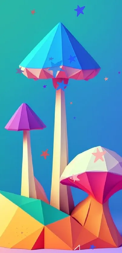 Colorful Polygon Mushrooms Art - free download