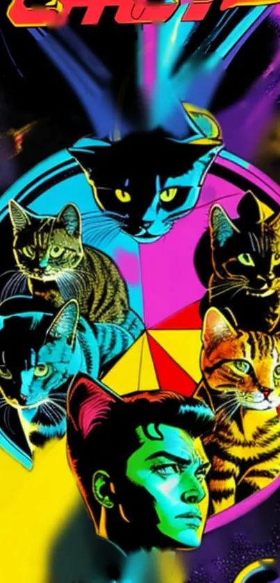 Colorful Retro Cat Art - free download