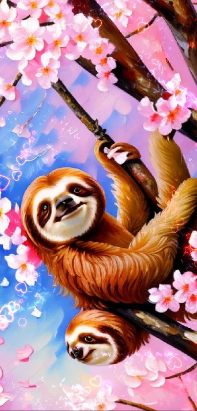 Colorful Sloths on Cherry Blossoms - free download
