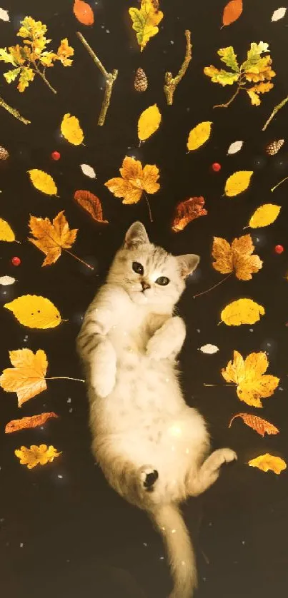 Cozy Cat with Autumn Leaves - free download