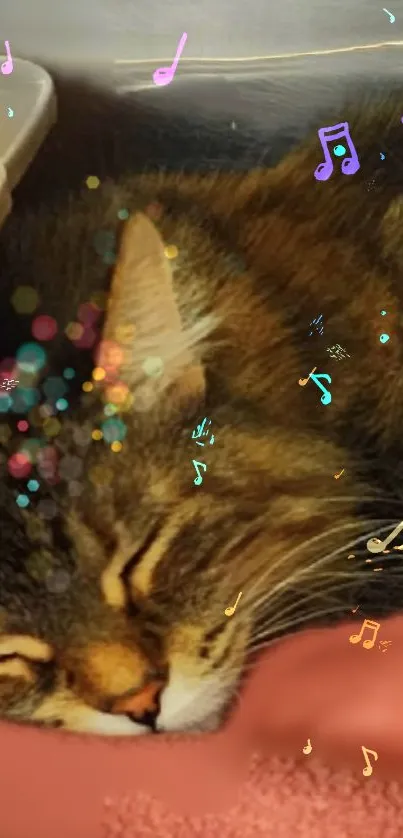 Cozy Cat with Musical Notes - free download