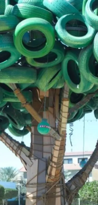 Creative Green Tire Tree Art - free download