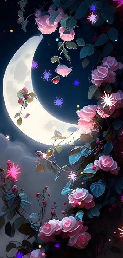 Crescent Moon & Roses Wallpaper - free download