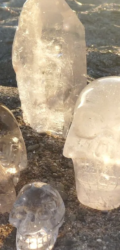 Crystal Skulls on Beach - free download