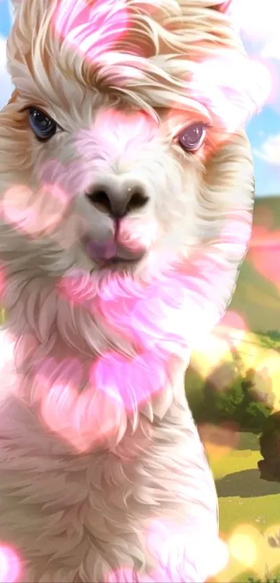 Cute Alpaca and Heart Bokeh - free download