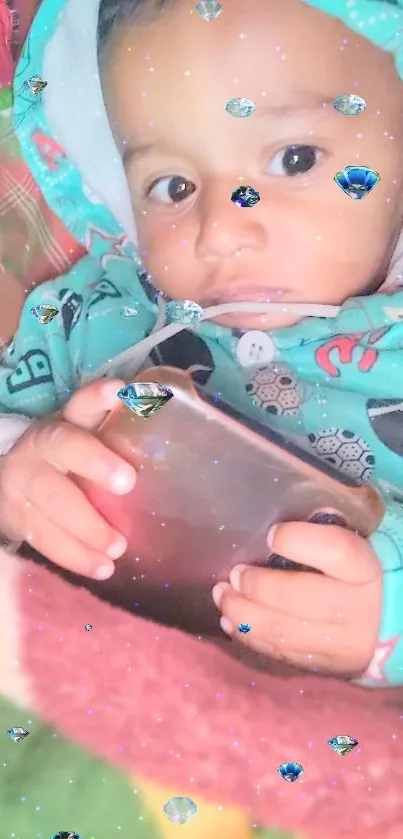 Cute Baby with Mobile Phone - free download