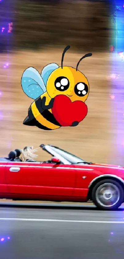 Cute Bee with Red Car - free download