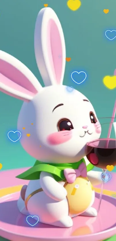 Cute Bunny with Wine Wallpaper - free download
