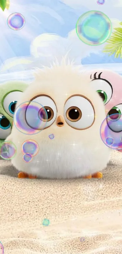 Cute Cartoon Birds Beach Scene - free download