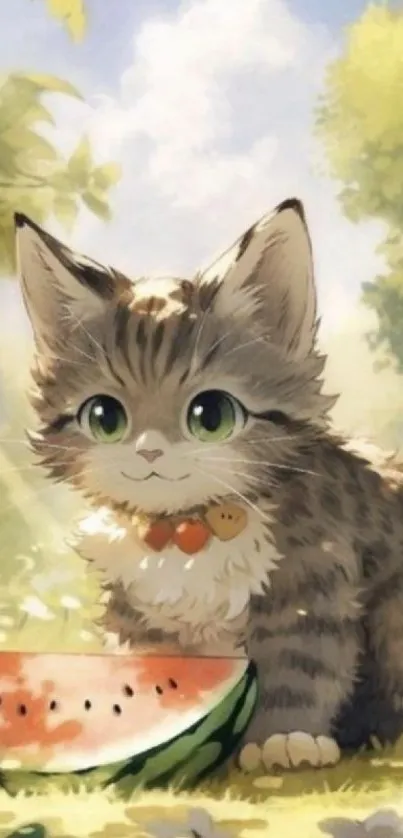 Cute Cat and Watermelon Art - free download