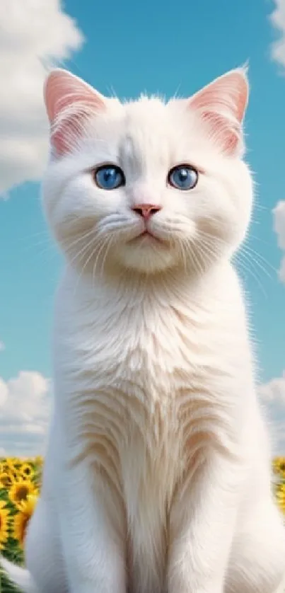 Cute Cat in Sunflower Fields - free download