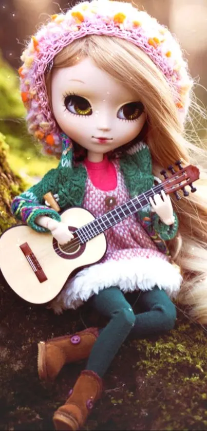 Cute Doll with Guitar Wallpaper - free download