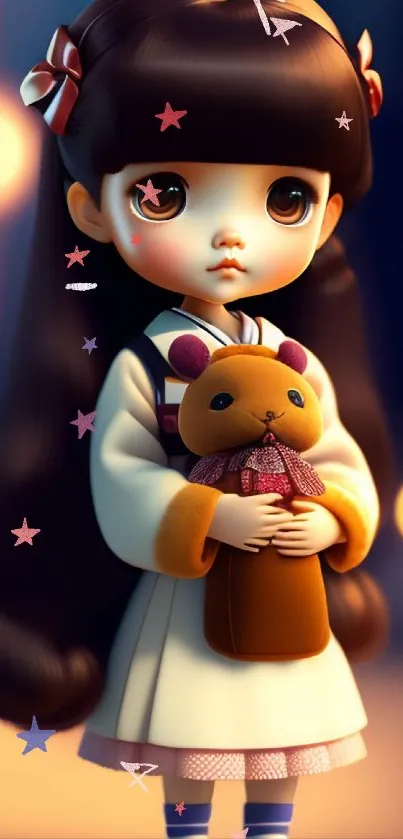 Cute Doll with Teddy Wallpaper - free download