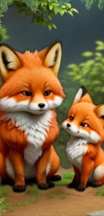 Cute Fox and Cub Wallpaper - free download