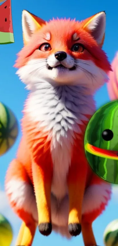 Cute Fox and Watermelon Wallpaper - free download