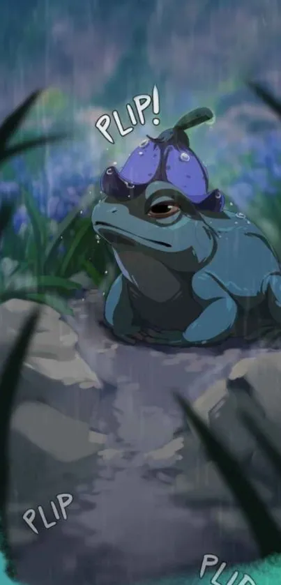 Cute Frog in Rain Art - free download