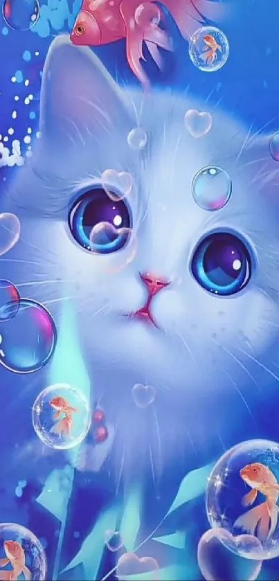 Cute Kitten and Fish Wallpaper - free download