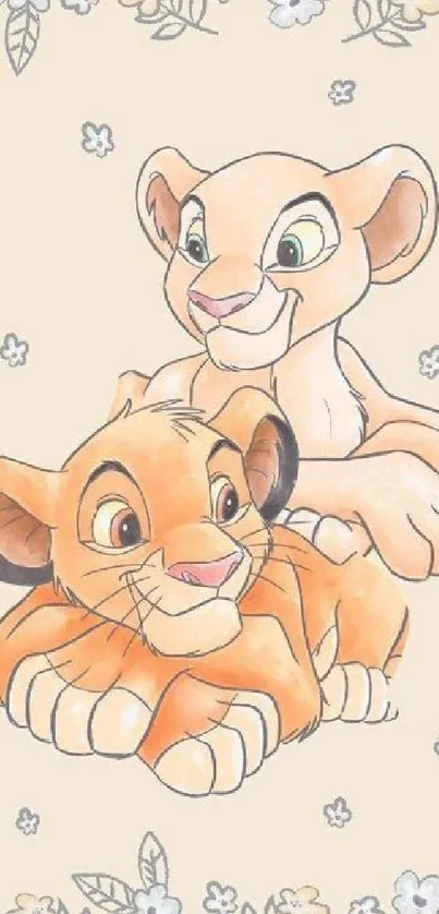 Cute Lion Cubs Cartoon Wallpaper - free download