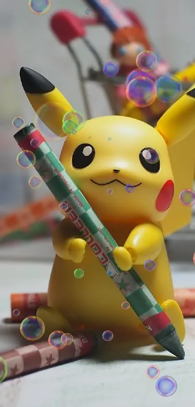 Cute Pikachu with Colorful Pencils - free download